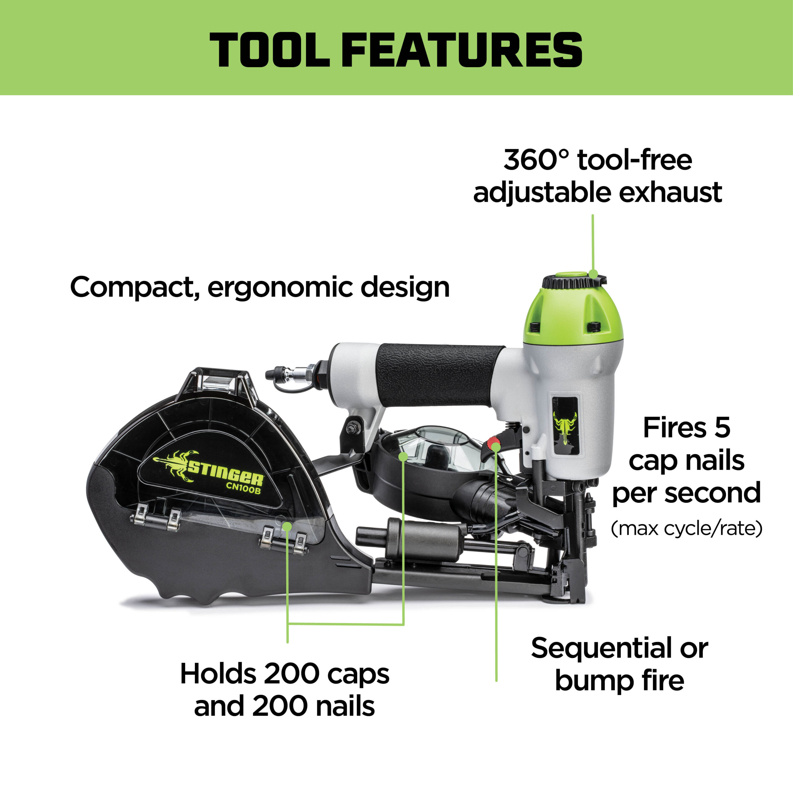 STINGER® CN100B | High-Speed Pneumatic Cap Nailer for Roofing